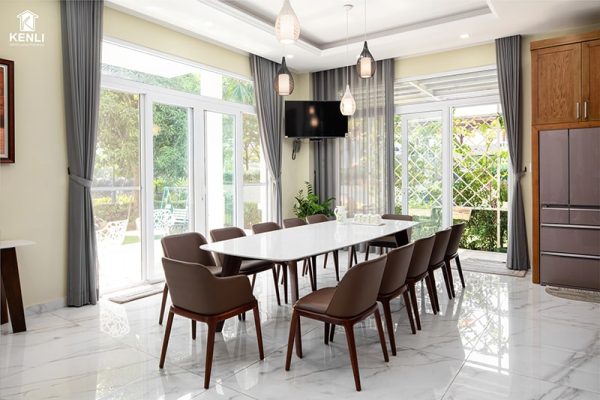 Bộ bàn ăn 12 người cao cấp Kenli – Vững dáng, giữ gu sống